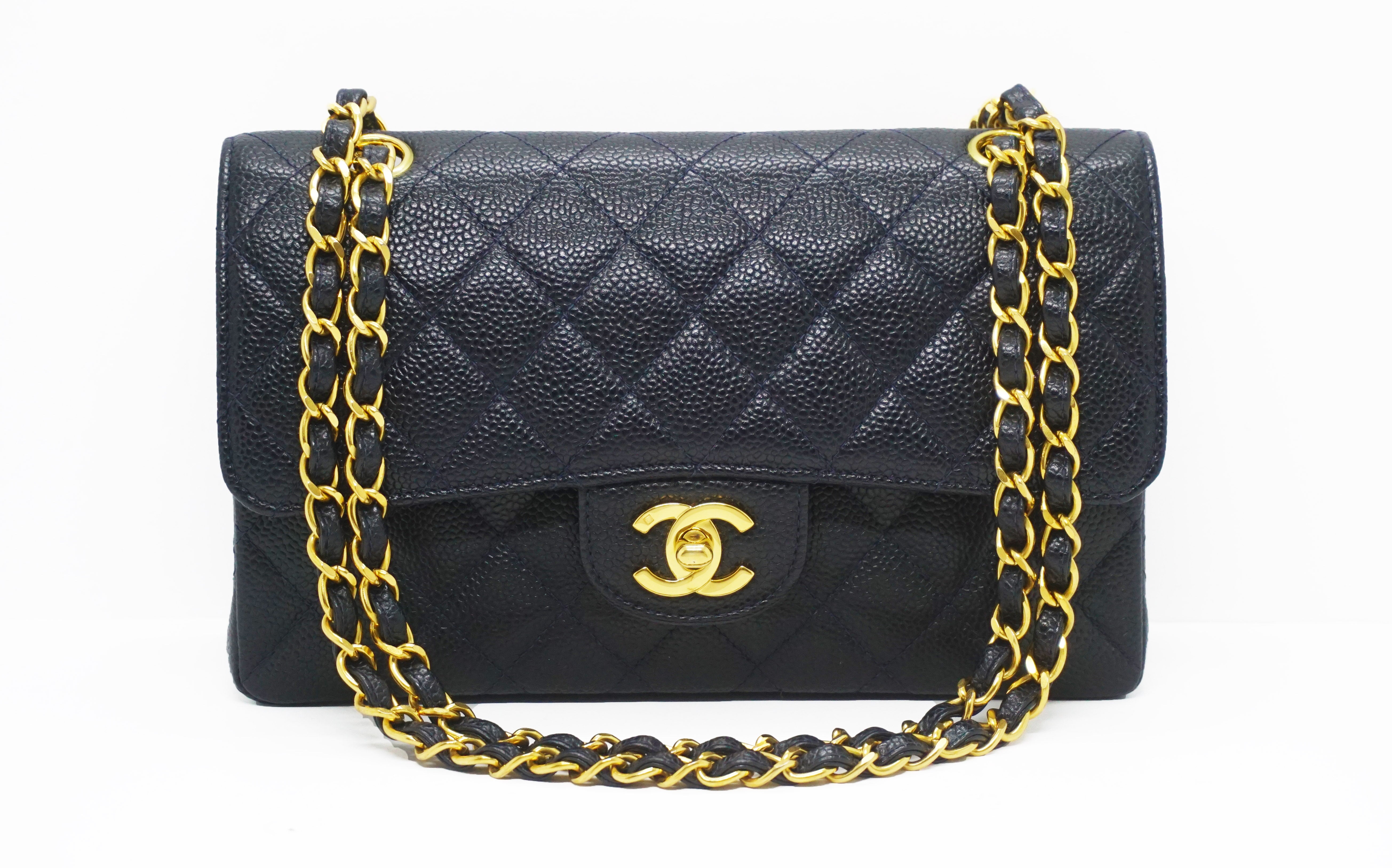 Chanel Vintage Navy Caviar Small Classic Double Flap Bag – Classic Coco ...
