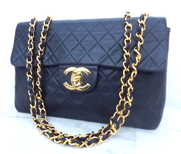 Authentic Chanel Vintage Navy XXL Maxi Jumbo – Classic Coco Authentic ...